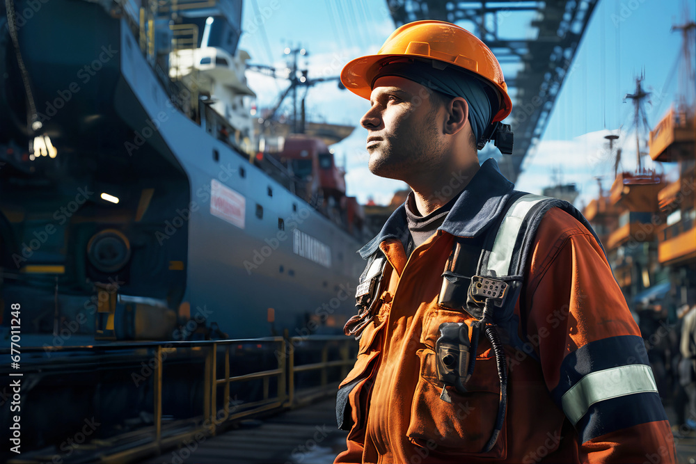 Engineer wearing uniform inspection and see detail on tablet with ...