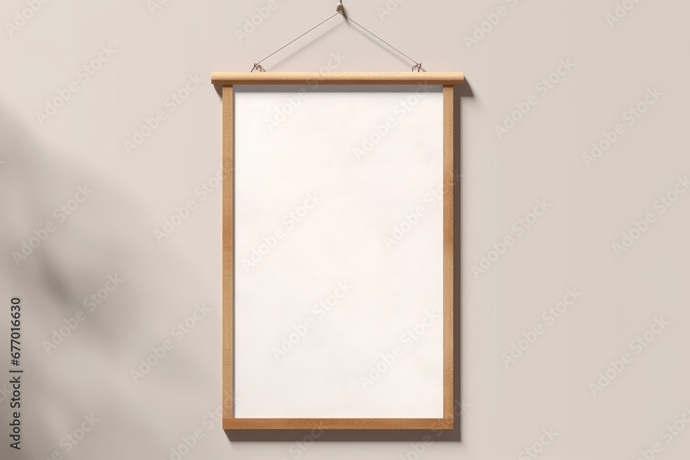 Poster hanger mockup, wooden hanging poster frame, magnetic poster bar ...