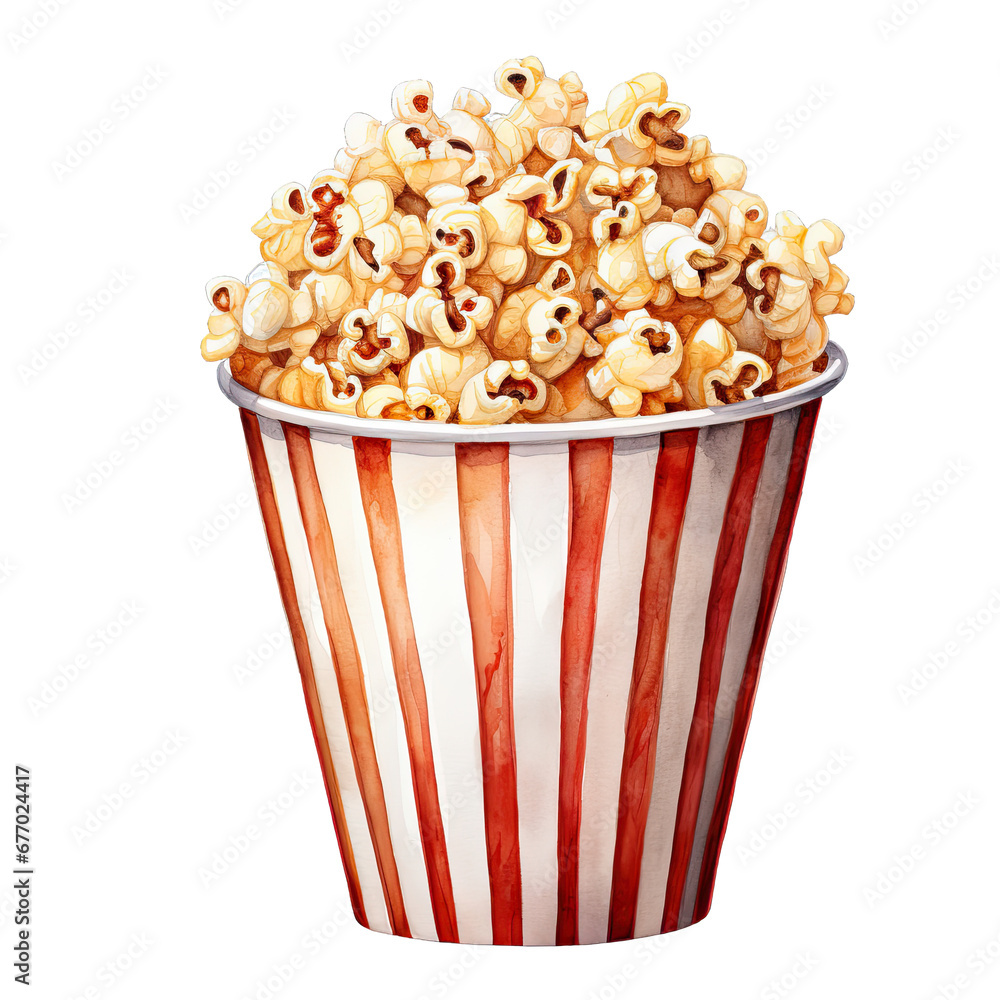 Popcorn watercolor clipart on transparent background. Generative AI ...