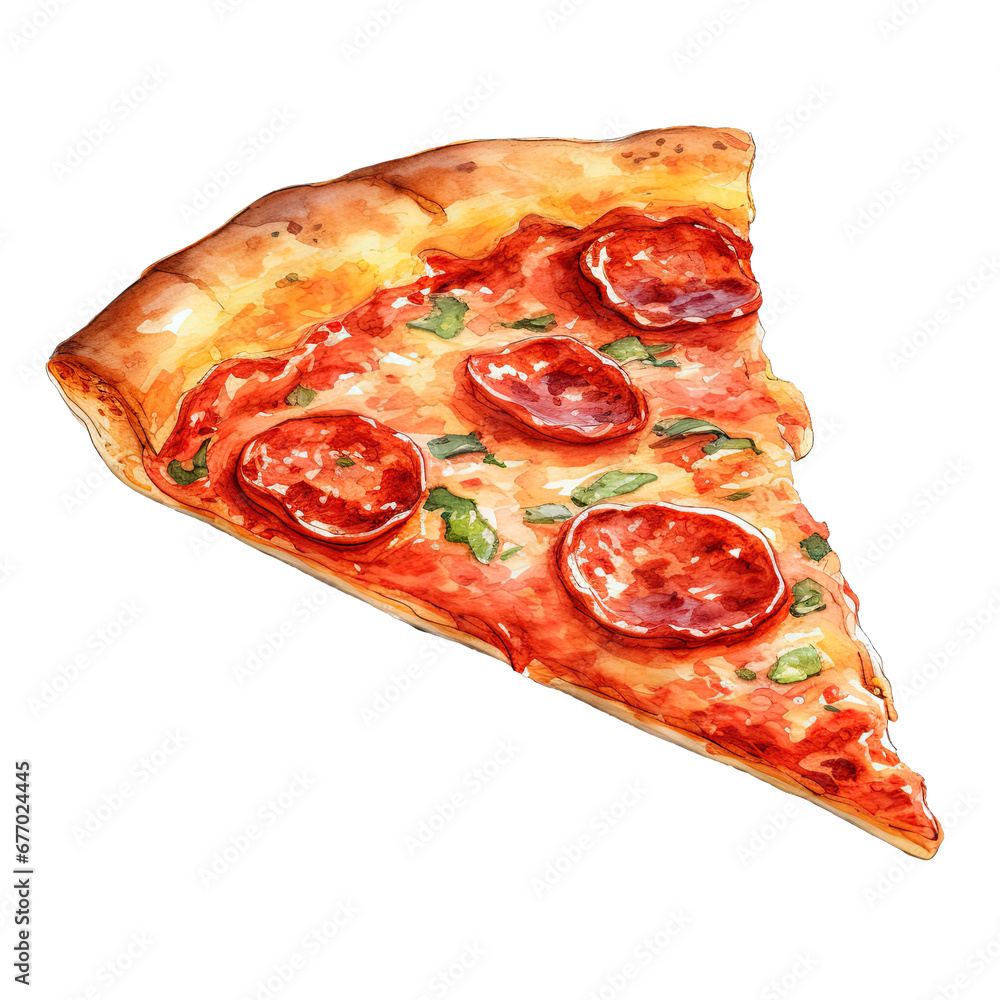 Pizza slice watercolor clipart on transparent background. Generative AI ...