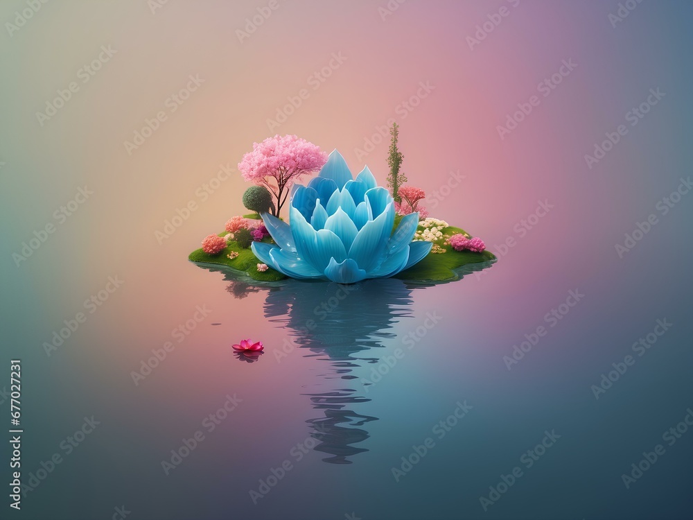 blue lotus flower over the water, blank background, for design ...