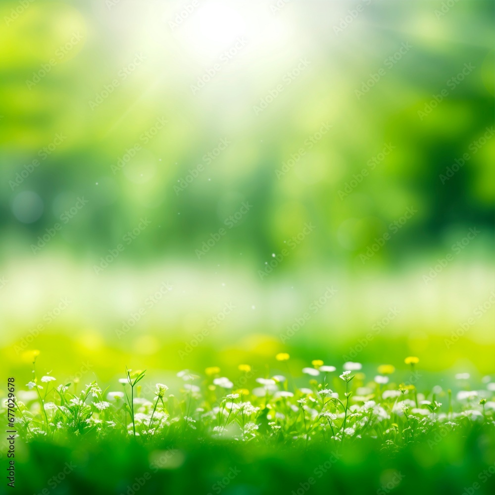 meadow with lights bokeh and a blurred green nature background in ...