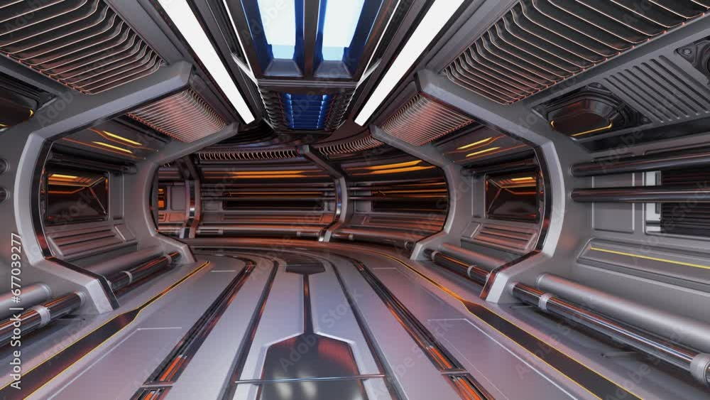 Sci-fi space shuttle interior. Quick camera walk forwards showing ...