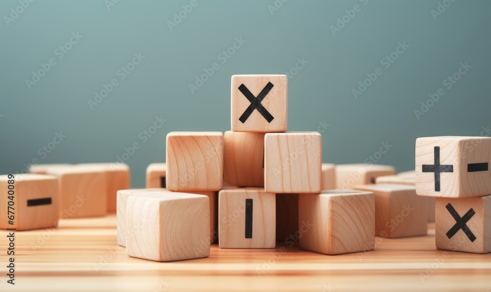 ภาพประกอบสต็อก Plenty many wooden blocks full crossed marks table ...