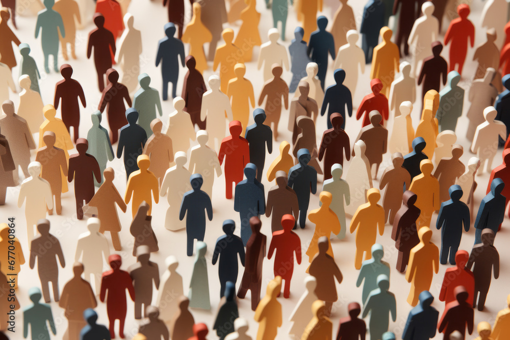 Paper cut out of a large crowd of people standing together. Diverse ...