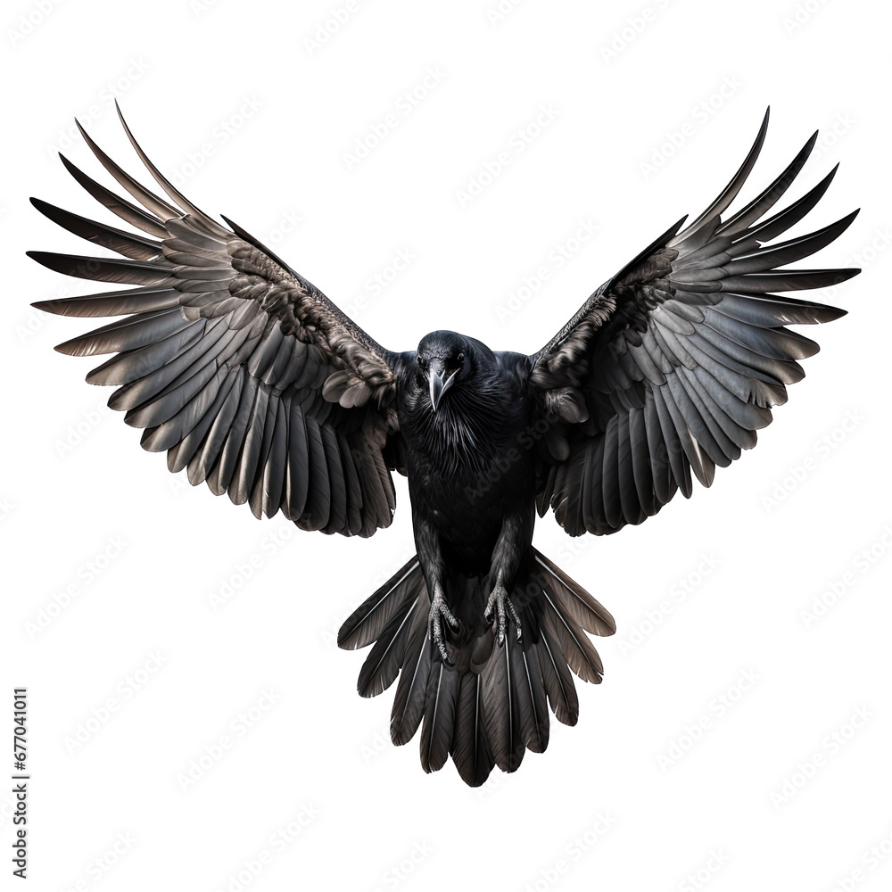 Flying Raven with Wings Spread Isolated on Transparent or White ...