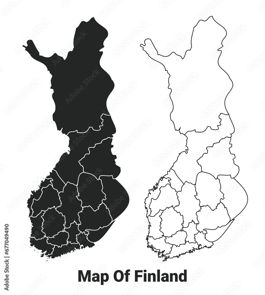 Vector Black map of Finland country with borders of regions Stock ...