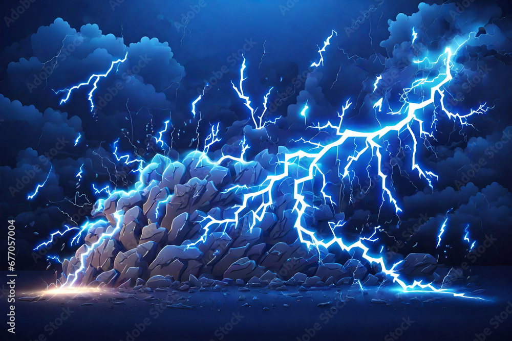 Cartoon blue lightning thunder and storm Stock Illustration | Adobe Stock