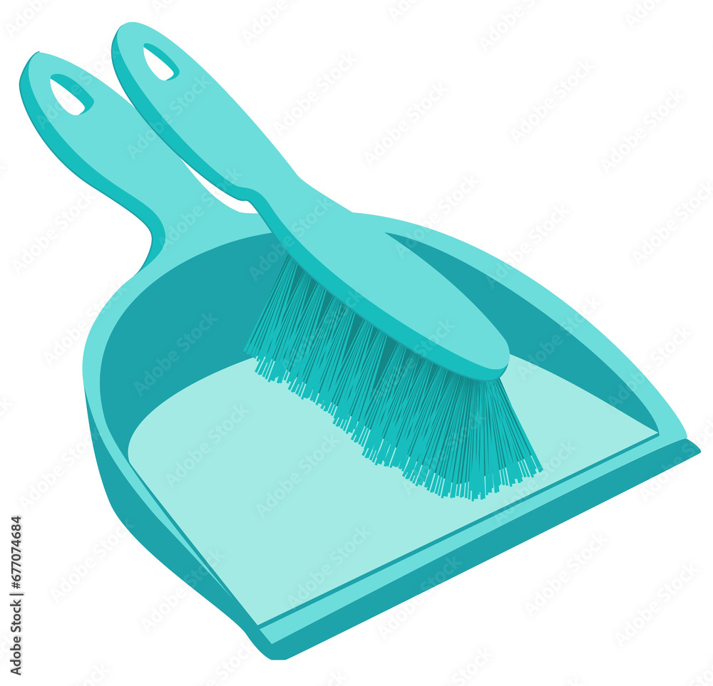 Une pelle et un balayette bleues pour faire le ménage. Entretien de la ...