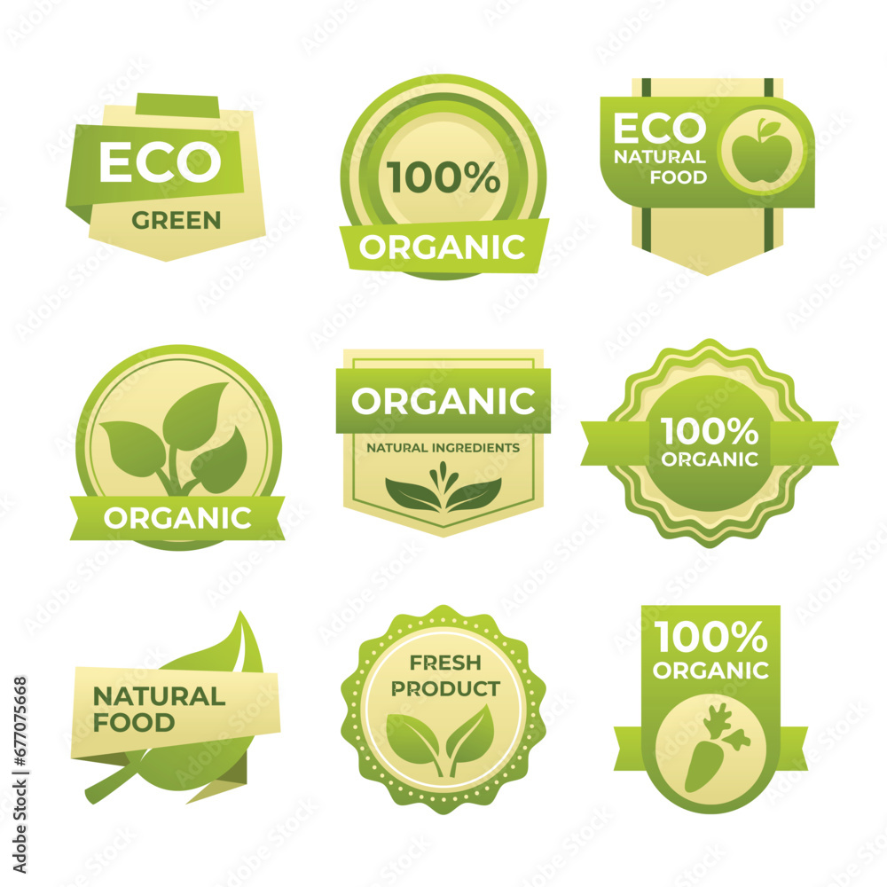 Set of Eco Green Friendly Label Design Collection. Ecologic Food Stamps ...