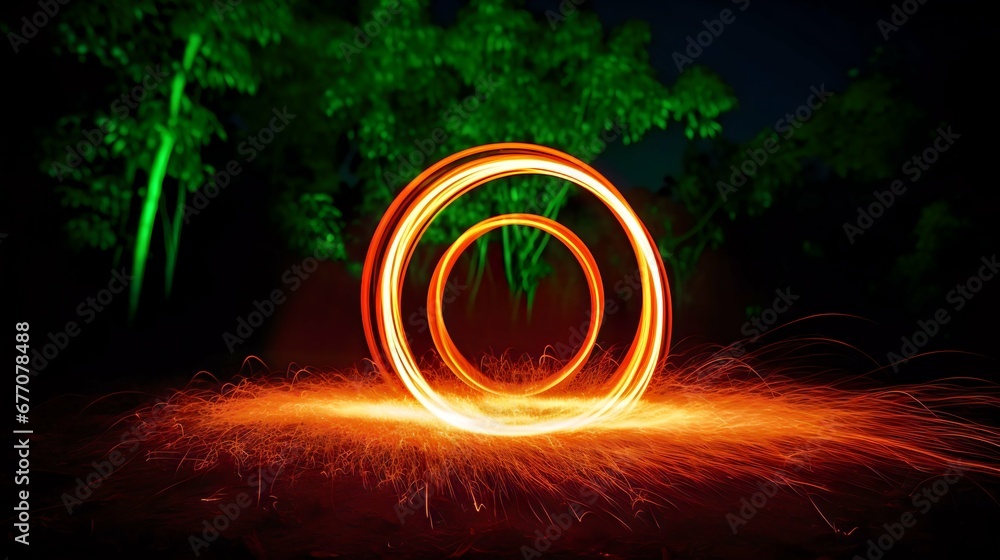 Passionate red and orange flames form a circle, with a vigorous blaze ...