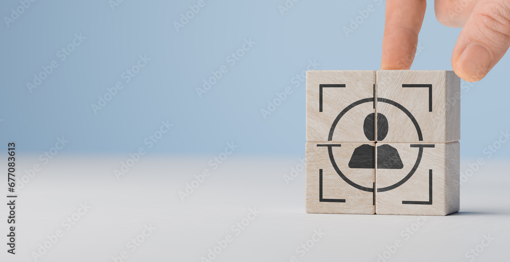 Wooden cube blocks with customer and target icon. Target customer ...