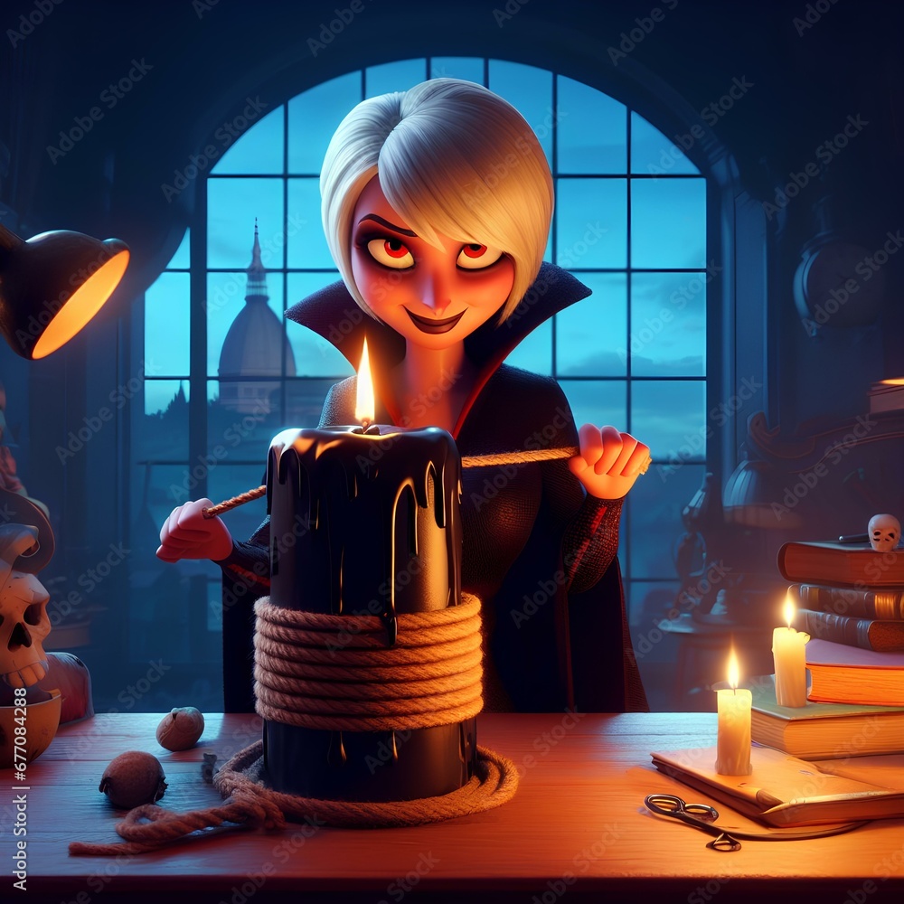 Maga Che Effettua Un Rituale Di Magia Nera Con Una Candela Nera