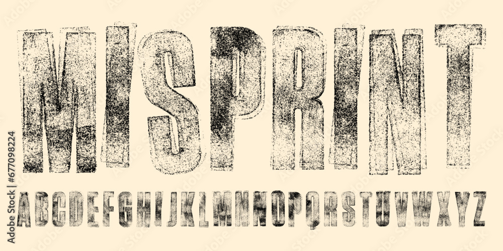 Mis-printed, Faded and worn ink texture font. Highly detailed hand ...