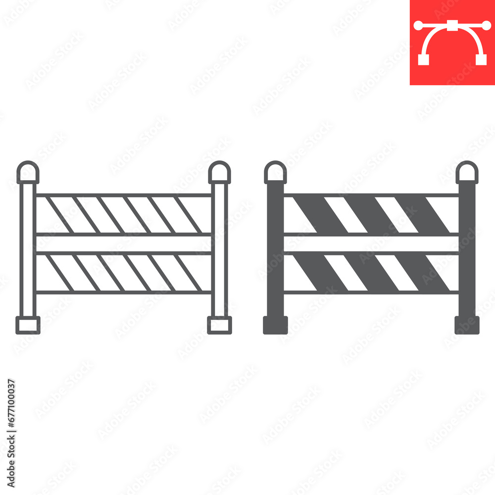 Road barrier line and glyph icon, construction and roadblock, barrier ...