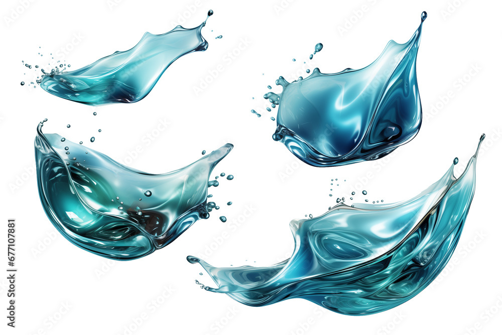 Water splash set on transparent background, blue liquid crown wave ...