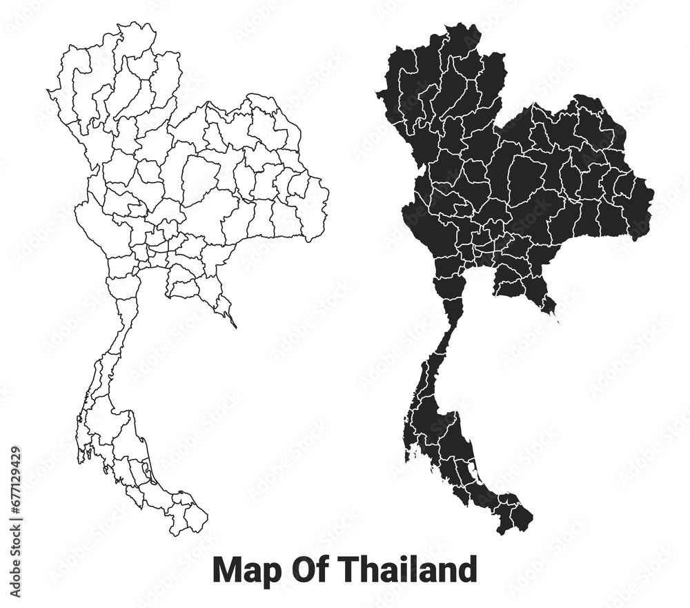 Vector Black map of thailand country with borders of regions Stock ...
