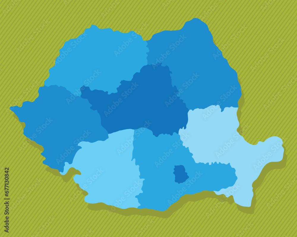 Romania map with regions blue political map green background vector ...