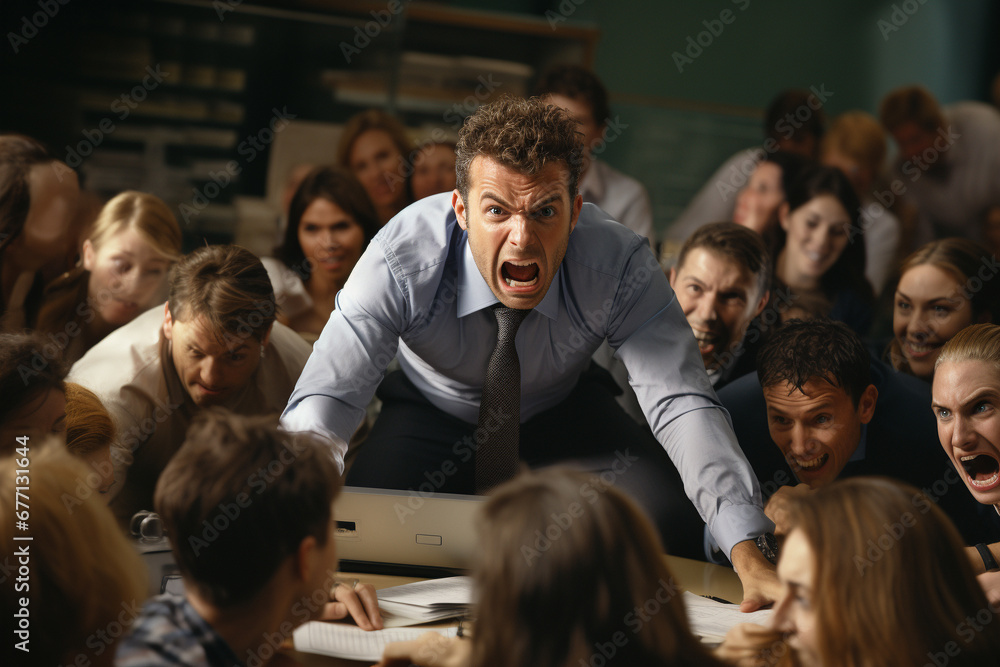 Stressful work environment where a boss vents frustration by screaming ...