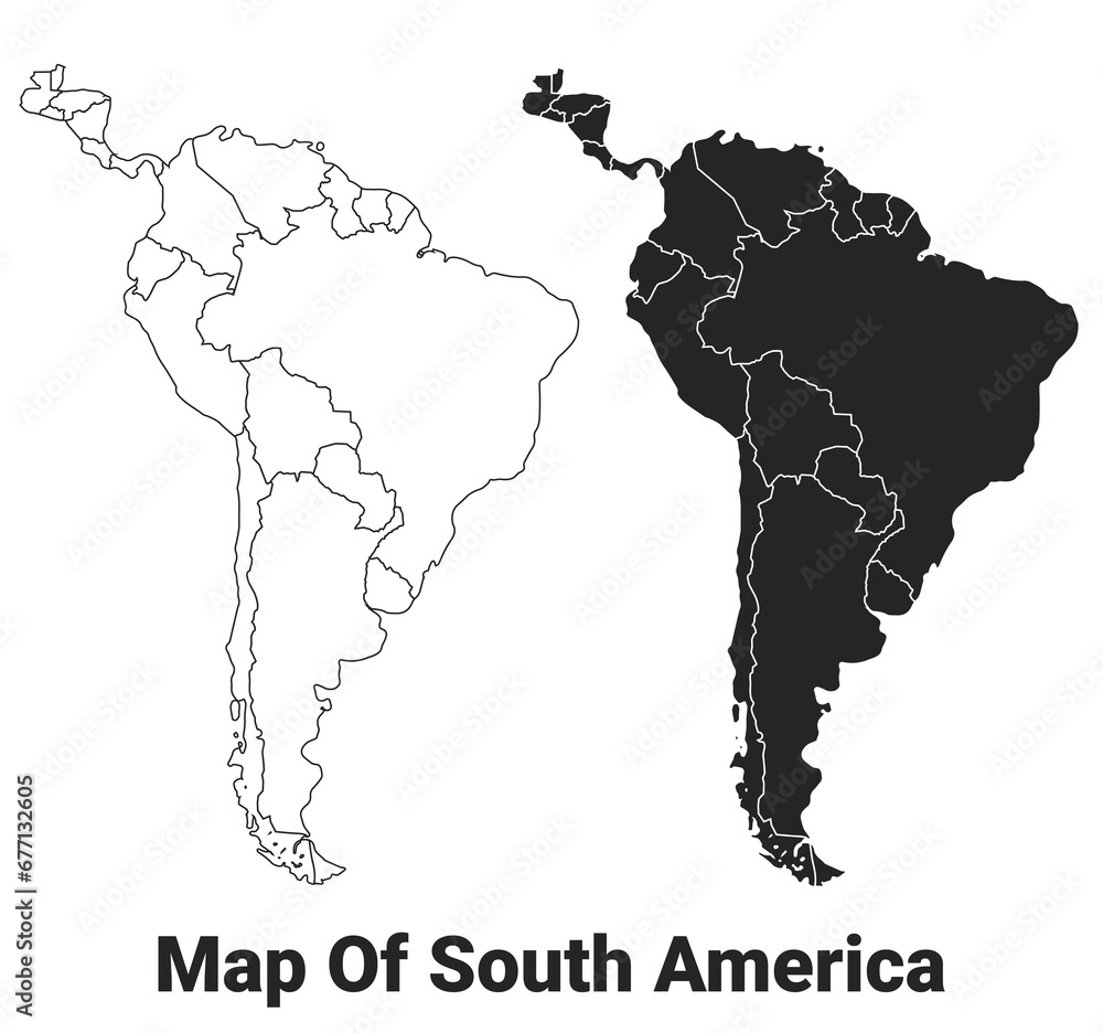 Vector Black map of south america country with borders of regions Stock ...