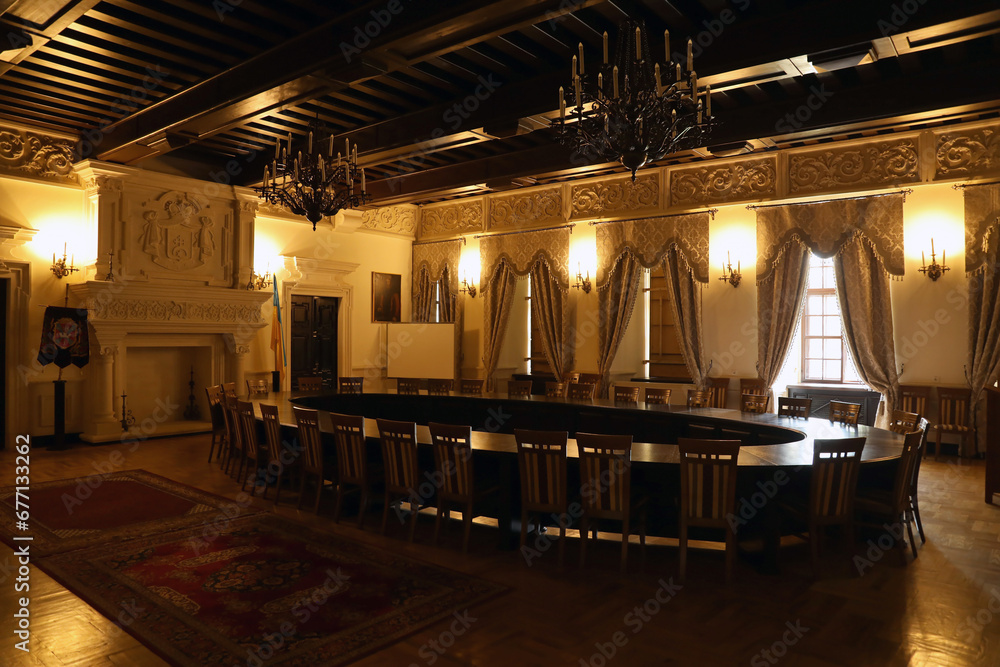 TERNOPIL, UKRAINE - AUGUST 23, 2023 Interior of one of the rooms of the ...
