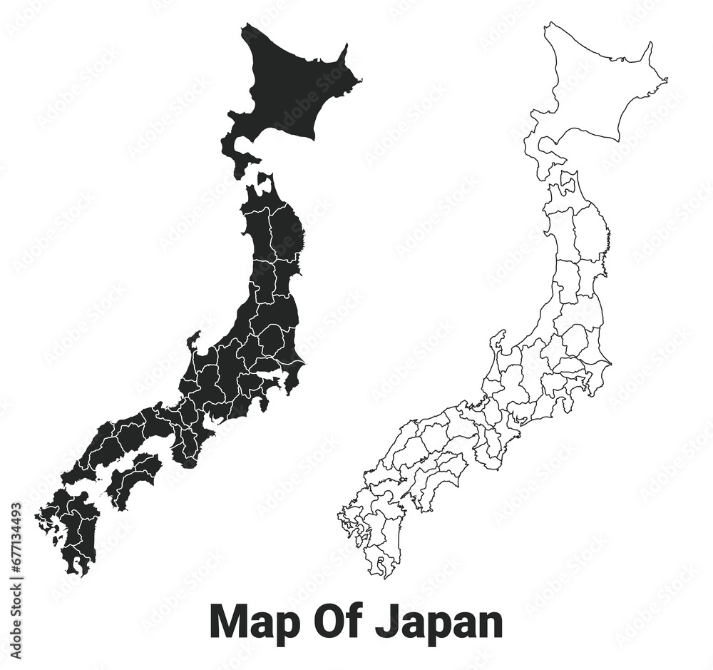 Japan map with regions blue political map green background vector ...
