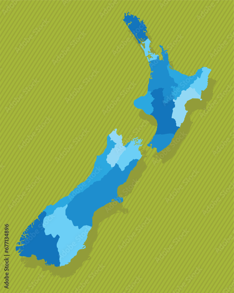 New zealand map with regions blue political map green background vector ...