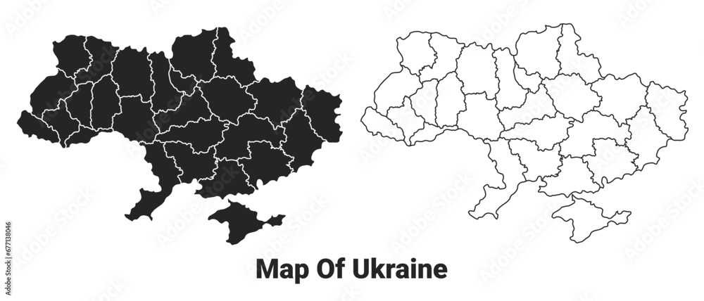 Vector Black map of Ukraine country with borders of regions Stock ...