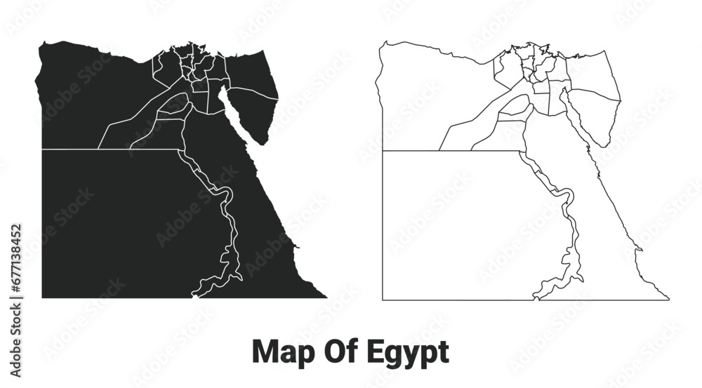 Vector Black map of Egypt country with borders of regions Stock Vector ...
