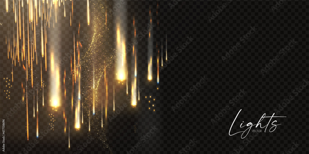 Motion light transparent effect. Beams, soft light, fire and fireworks ...