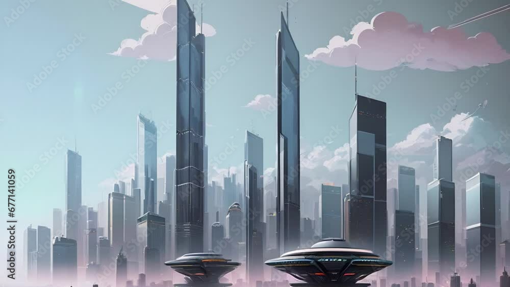 Futuristic urban animation with high towers and skyscrapers. Future ...