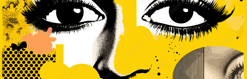Retro collage elements of punk halftone. Ear and lips and eyes ...