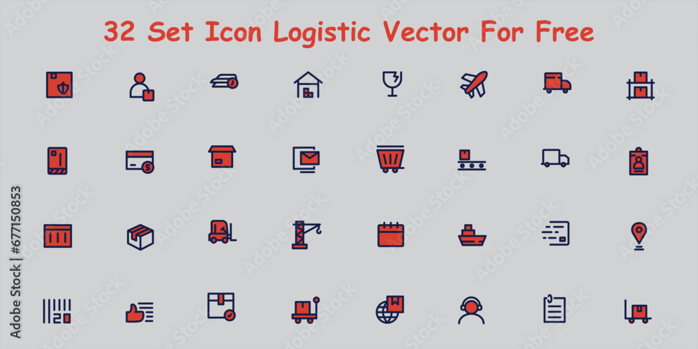 Logistics icon set. Containing distribution, shipping, transportation, delivery, cargo, freight ...