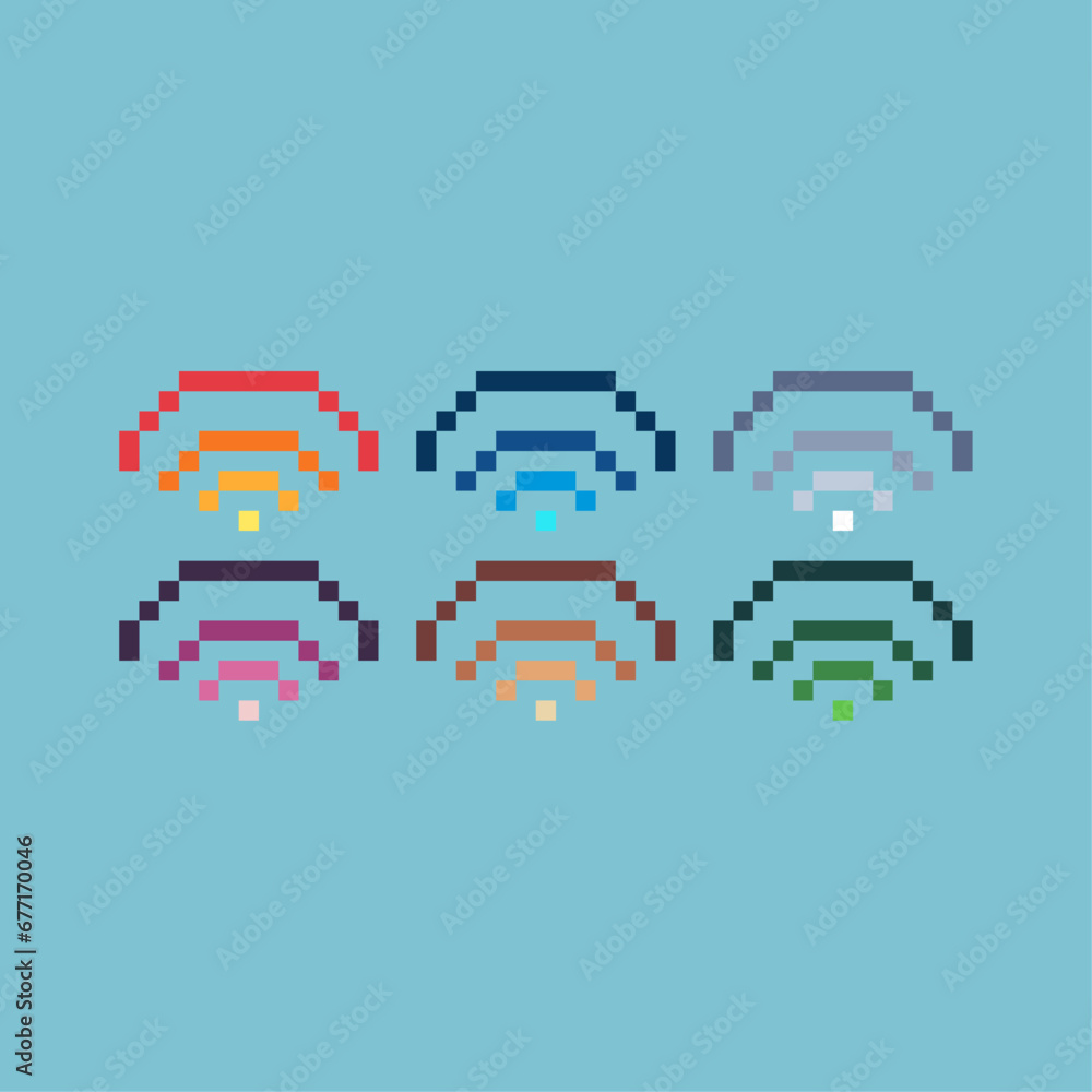 Pixel art sets of internet connection icon with variation color item ...