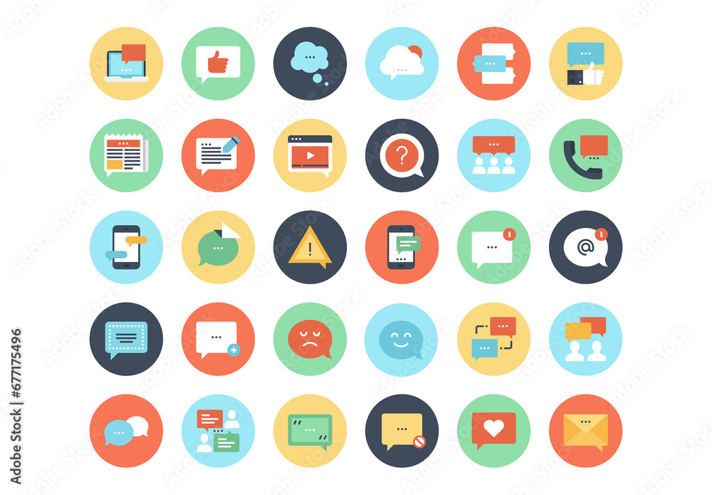 Vector set of message bubbles flat web icons. Each icon neatly designed ...