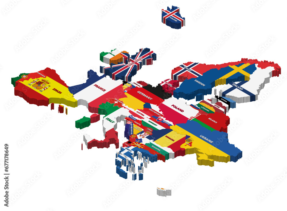 Europe map mixed with national flags and countries names. Vector ...