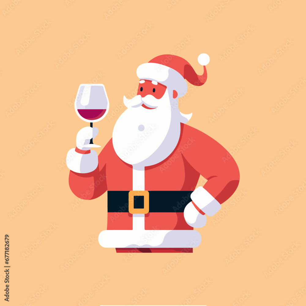 vector flat illustration of santa claus having drink, flat vector santa ...