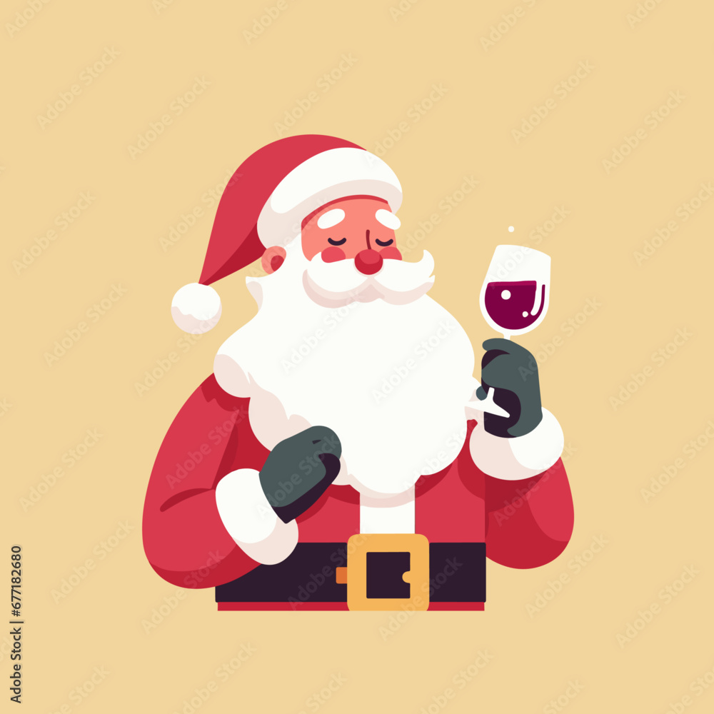vector flat illustration of santa claus having drink, flat vector santa ...