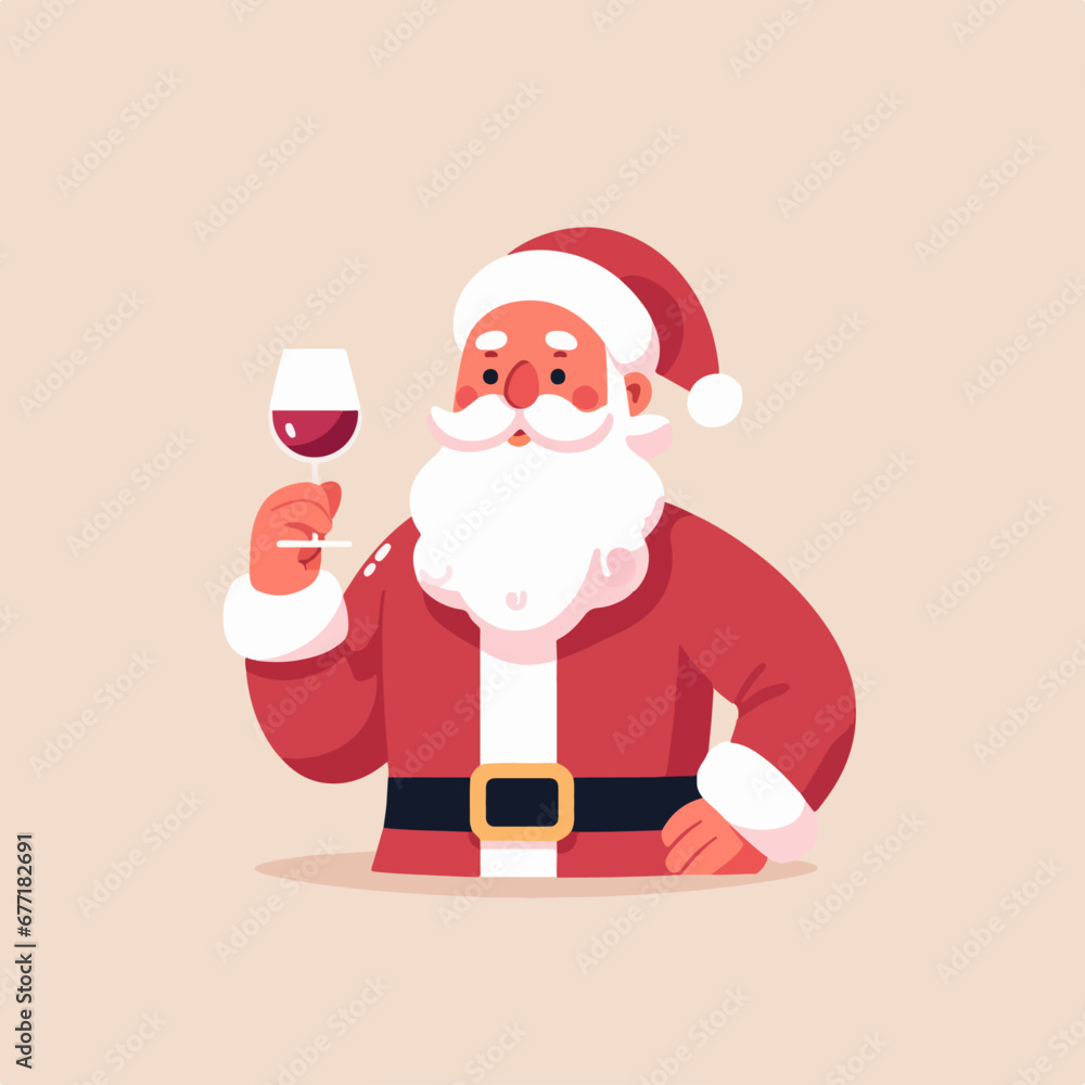vector flat illustration of santa claus having drink, flat vector santa ...