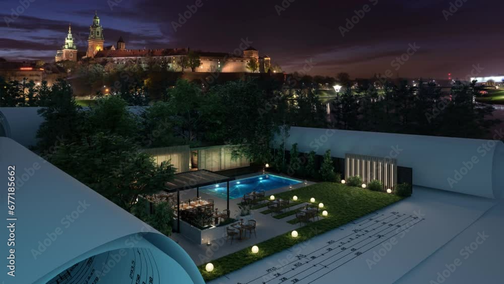 Design of a modern resort architecture with outdoor dining using ...