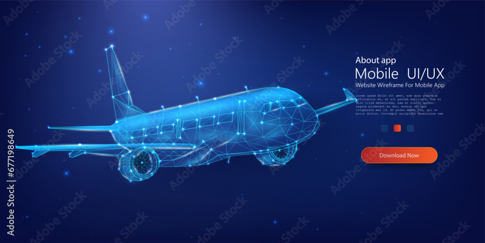 Abstract digital airplane concept with a polygonal design on a starry ...