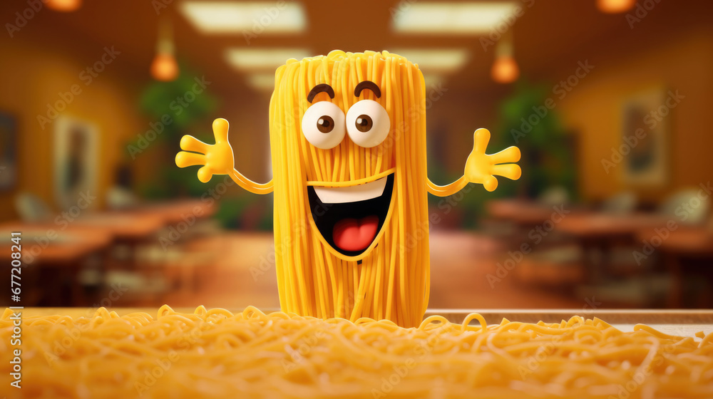 Pasta (Italian) transformed into a high-definition cartoon-style ...
