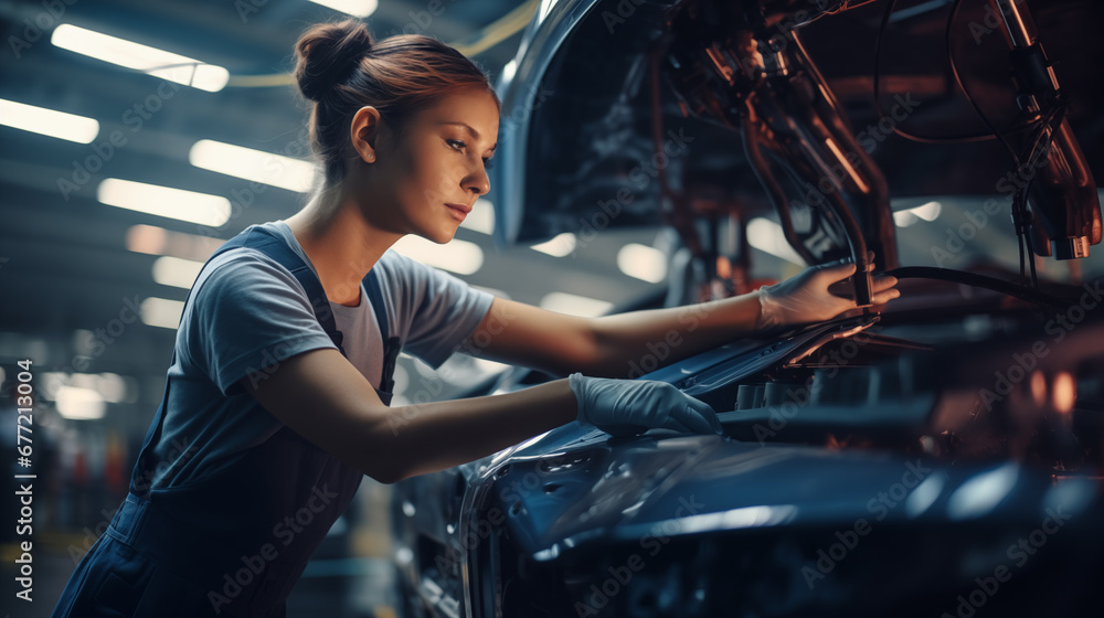 Car Factory: Female Automotive Engineer At Assembly Line Manufacturing ...