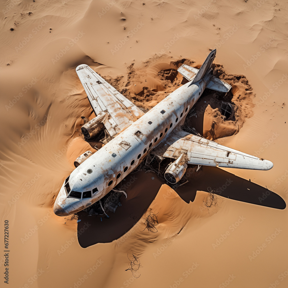 Abandoned Airplane Wreck in Desert Sand - Vintage Plane Wreckage Casts ...