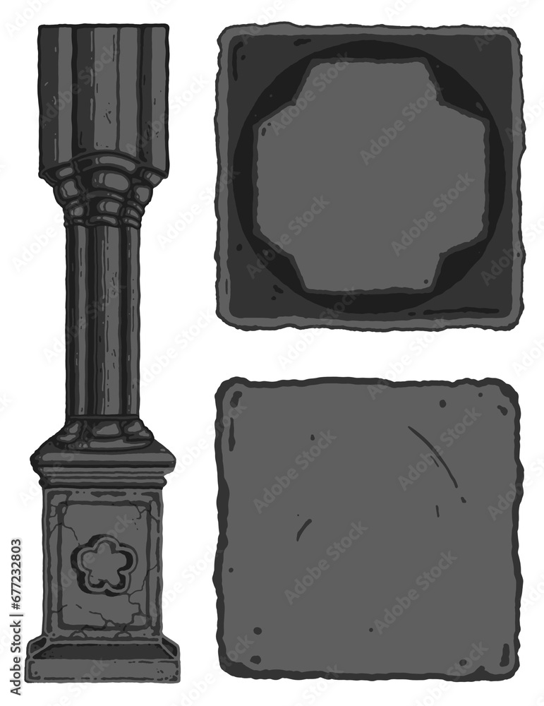 Gothic pillar stylized drawing. Architectural stone column; european ... Gothic pillar stylized drawing. Architectural stone column; european ...
