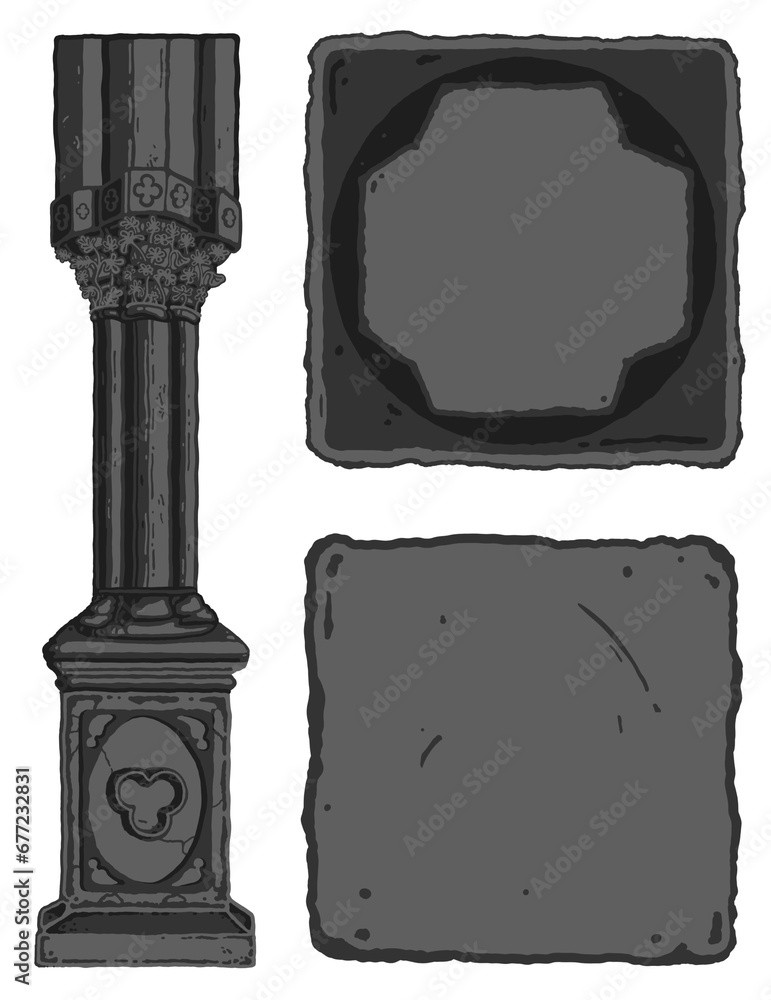 Gothic pillar stylized drawing. Architectural stone column; european ...