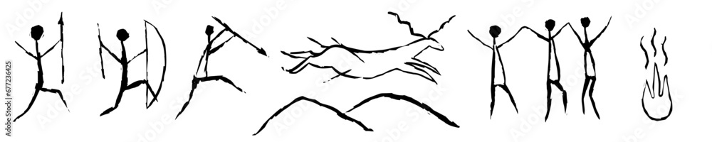 Rock painting cave old art symbol hand drawn vector illustration ...