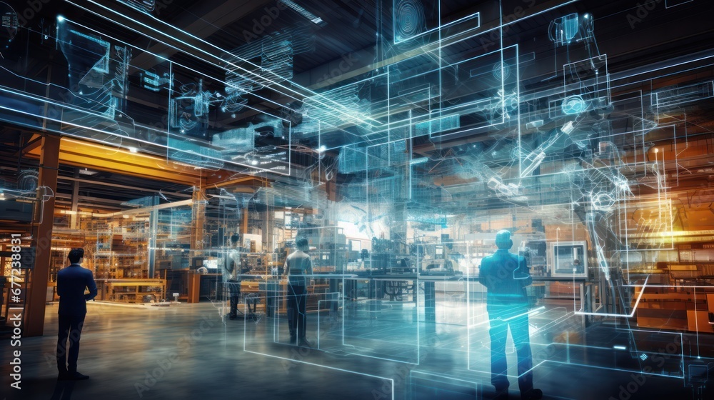 Modern factory, communication network. Telecommunication. IoT, Internet ...