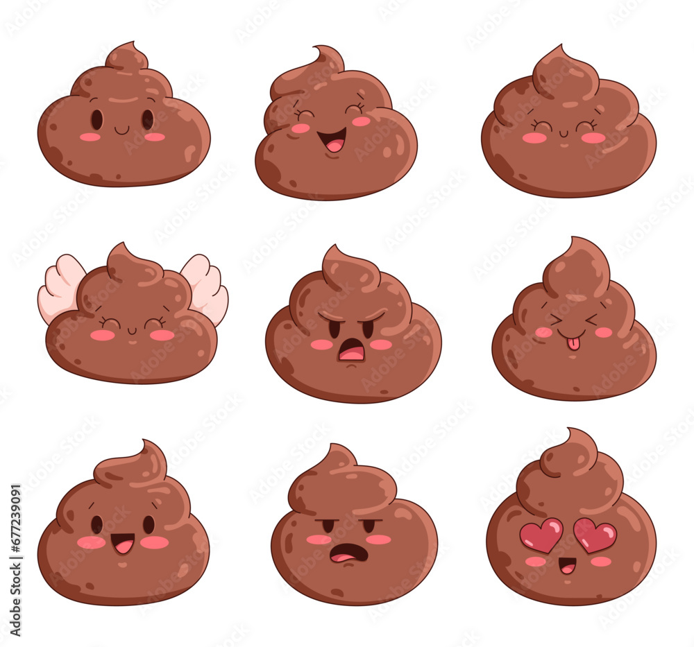 Cute happy kawaii poop with smiling faces. Cartoon funny characters ...