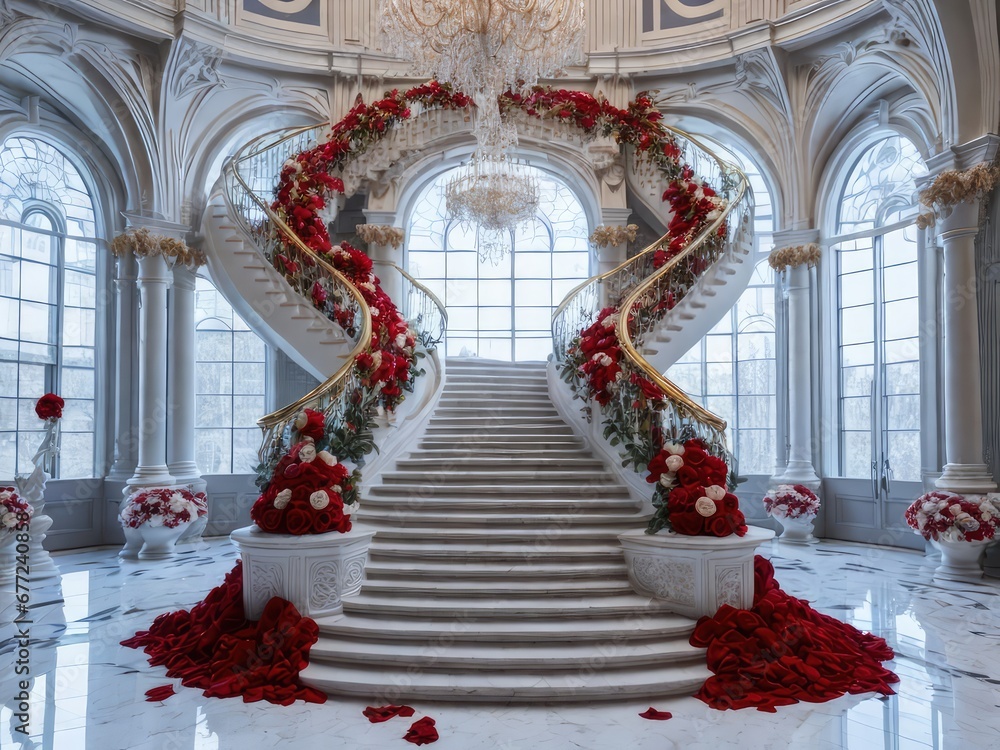 Wedding Backdrop, Marble Palace Floral Staircase, Stairs, Photography ...